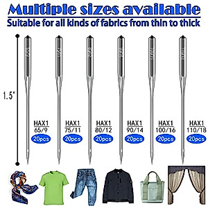 120Pcs Sewing Machine Needles Set Universal Standard Needle for Singer, Brother, Janome, Varmax, Home Sewing Machines Needles in Size HAX1 65/9, 75/11, 80/12, 90/14, 100/16, 110/18