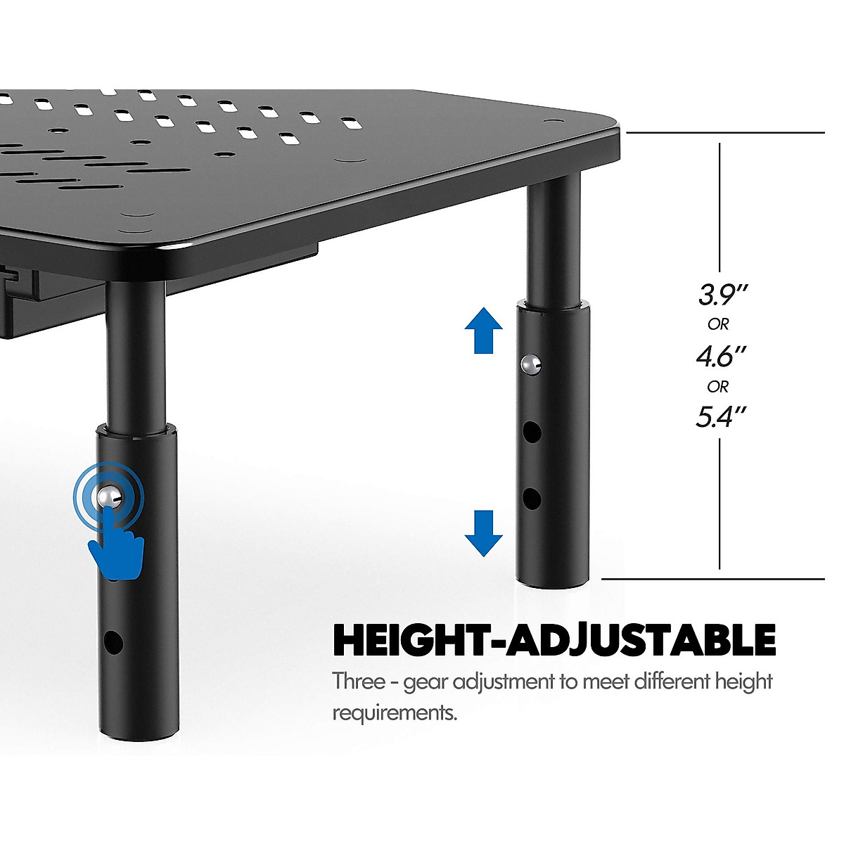 FITUEYES Monitor Stand with Drawer - Adjustable Computer Monitor Riser, Metal Desktop Stand for PC Cellphone Cable Management, Printer Display with Vented, Office Organization, Black, 2PACK