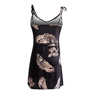 Beach Dresses for Women Summer 2023 Trendy Halter Strap Mini Sundress Boho Printed Casual Loose Pocket Sundress Going Out Fashion Clothes Cruise Wear Vacation Short Dress(D Black,Medium)