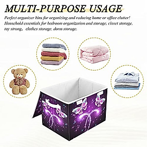 RunningBear Butterflies Firework Star Large Storage Bins with Lid Collapsible Storage Bin Nursery Baskets Foldable Fabric Cube for Closet Shelf Car
