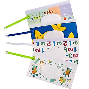LUTER 4pcs Wet Wipe Pouch Portable Clamshell-Style Baby Wipe Holder, Reusable & Refillable Baby Wipe Carrying Bags for Travel Supplies, Daily Usage (25× 13.5 cm/9.8×5.3inch)