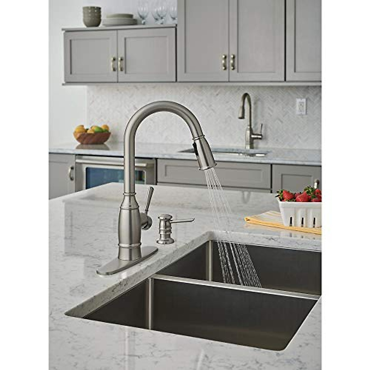 MOEN Noell Single-Handle Pull-Down Sprayer Kitchen Faucet with Reflex and Soap Dispenser in Spot Resist Stainless