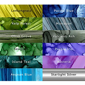 T-Rex Inks Premium Alcohol Inks Cool Earth Set- 12 Cool Tone Colors - Alcohol Ink for Epoxy Resin Dye, Painting, Tumbler Making & More - Includes Storage Box & Metallic Silver Ink - 20ml Bottles