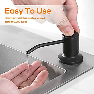 Built in Soap Dispenser for Kitchen Sink Matte Black Soap Dispenser Pump Stainless Steel Pump Head, Counter Soap Dispenser Refill from The Top with 17 Ounce PE Bottle