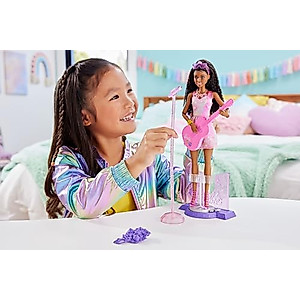 Barbie 65th Anniversary Doll & 10 Accessories, Pop Star Set with Brunette Singer Doll, Toy Stage with Moving Feature & More