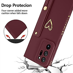 Fiyart Designed for Samsung Galaxy Note 20 Ultra Case with Stand Holder Cute Love Hearts Protective Camera Protection Cover with Wrist Strap for Women Girls for Galaxy Note 20 Ultra 6.9"-Wine Red
