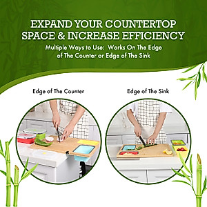 Slim Over Sink Cutting Board for Kitchen with 4 Color-Coded Collapsible Containers- Meal Prepdeck Station with Containers and Built-in Knife Sharpener (Original Containers)