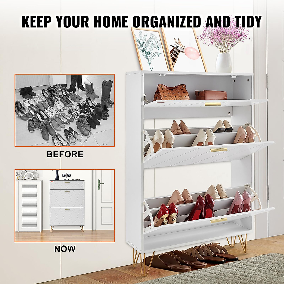 VEVOR Shoe Storage Cabinet for Entryway, 31.5" D x 9.4" W x 47.3" H, Wood