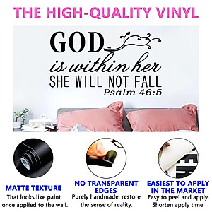 SEATUNE Wall Decals for Women, Wall Decals for Bedroom, God Quotes Bible Verse Christian Religious Prayer Jesus Faith Positive Vinyl Art Decor Home Stickers God is Within Her She Will Not Fall 21"X12"