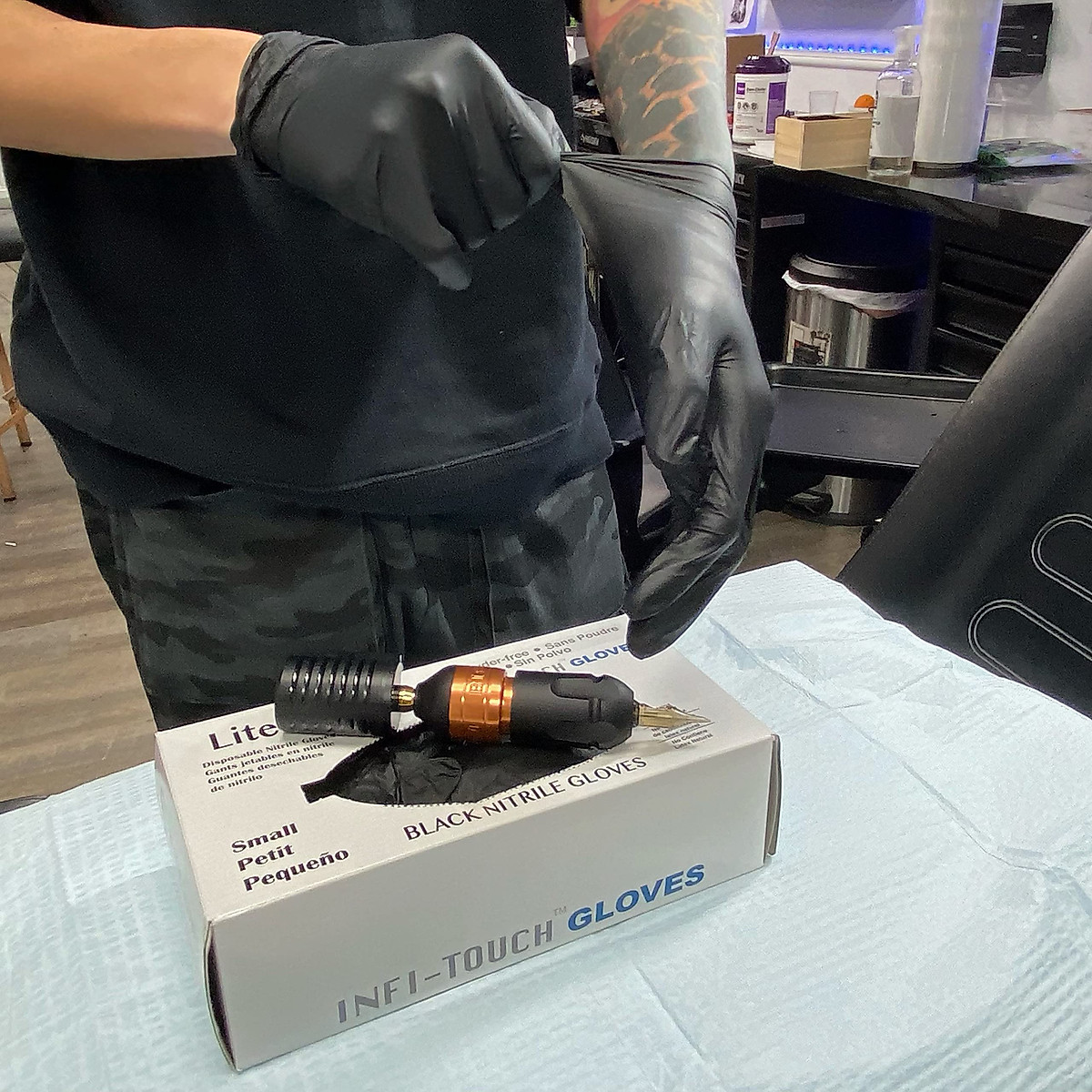 Infi-Touch Lite & Tough Black Nitrile Glove, 3.5-Mil, Lite Duty, Powder Free (Small, 100 Gloves)