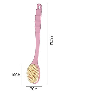 INGVY Dry Brushing Body Brush Long Handle Bath Massage Brushes Bathroom Back Brush Shower Rubbing Soft Hair Bath Brush Body (Color : Pink)