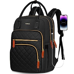 TEMASOL Laptop Backpack for Women, 15.6 Inch Anti Theft Travel Backpacks with USB Charging Port, Water Resistant Stylish College Business Office Teacher Nurse Computer Bag Carry On Daypack, Black