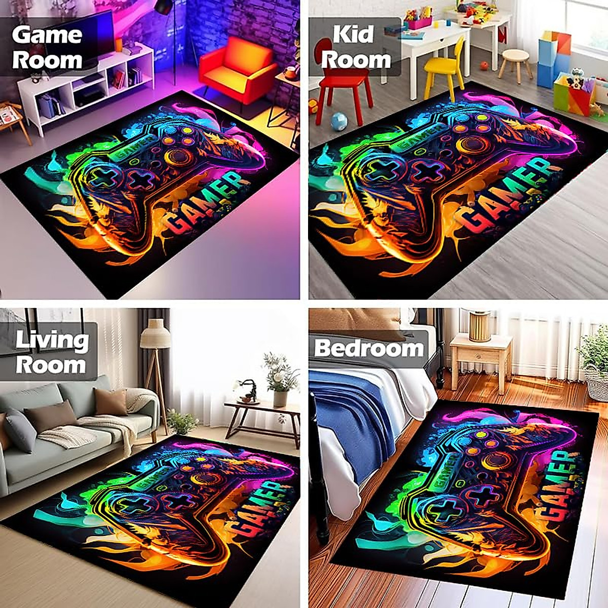 merlenuit Gaming Rug for Boys Room - Game Rugs for Boys Bedroom,Gamer Rug with Controller Design for Game Room,Esports Room 80x60 inches