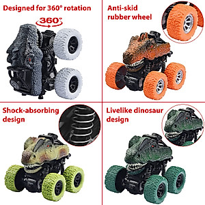 4 Pack Monster Truck Toys for Boys, Toddler Pull Back Cars Friction Powered Cars for Kids, Dinosaur Toys for 3 4 5 6 Year Old Boys Girls Christmas Birthday Party Gift for Kids