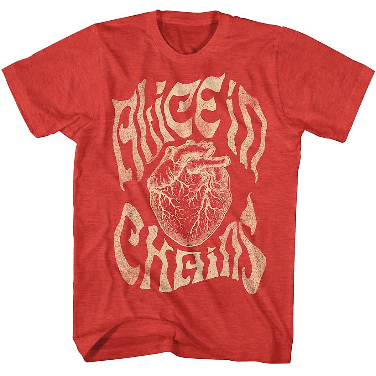 American Classics Alice in Chains T-Shirt - Heart Mens Short Sleeve 90s Music Vintage Style Graphic T-Shirt - Red Heather