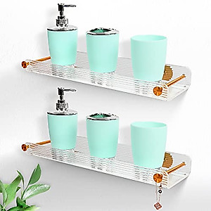 resome Acrylic Shelves Bathroom, Clear Acrylic Shower Shelves for Bathroom, Extra Thick Clear Acrylic Floating Shelves for Bedroom Kitchen Wall, Two Types of Installation, 15.74''/2 Pack