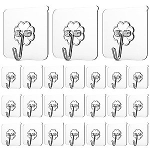 GEAYAZE Adhesive Hooks, 12 Pcs Transparent Removable Small Sticky Hooks, Heavy Duty Adhesive Wall Hooks 10 lbs