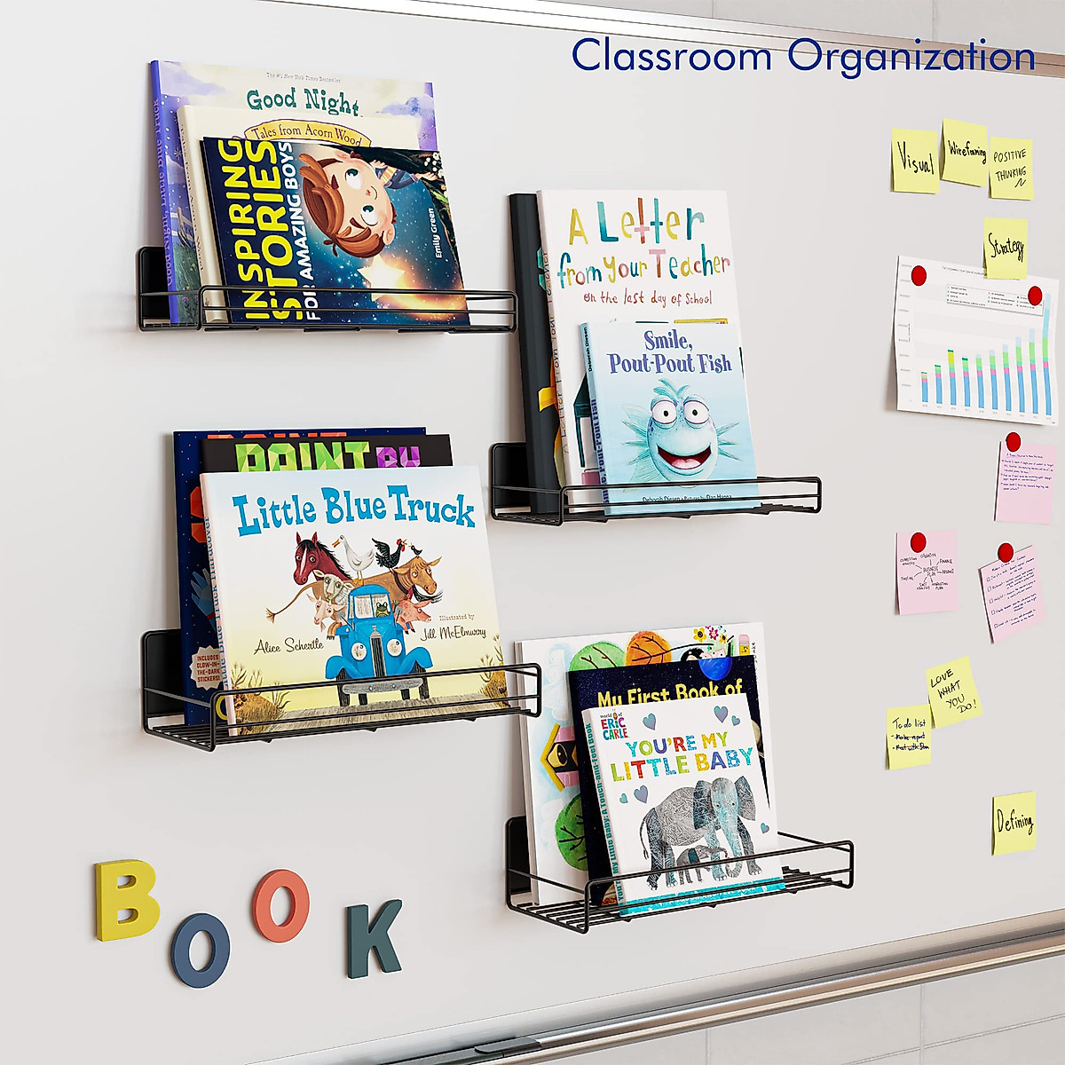 4 Pack Magnetic Spice Rack for Refrigerator, Next to Fridge Spice Organizer Magnetic Shelf for Small Apartment RV Kitchen Whiteboard Classroom Organization and Storage - Black