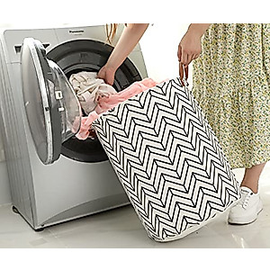 [2 Pack] Collapsible Laundry Basket, Large Round Waterproof Laundry Hamper, Foldable Storage Organizer with Leather Handles for Dirty Clothes (white)