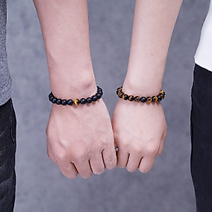 COAI Long Distance Matte Onyx Tiger Eye Couples Stone Bracelets