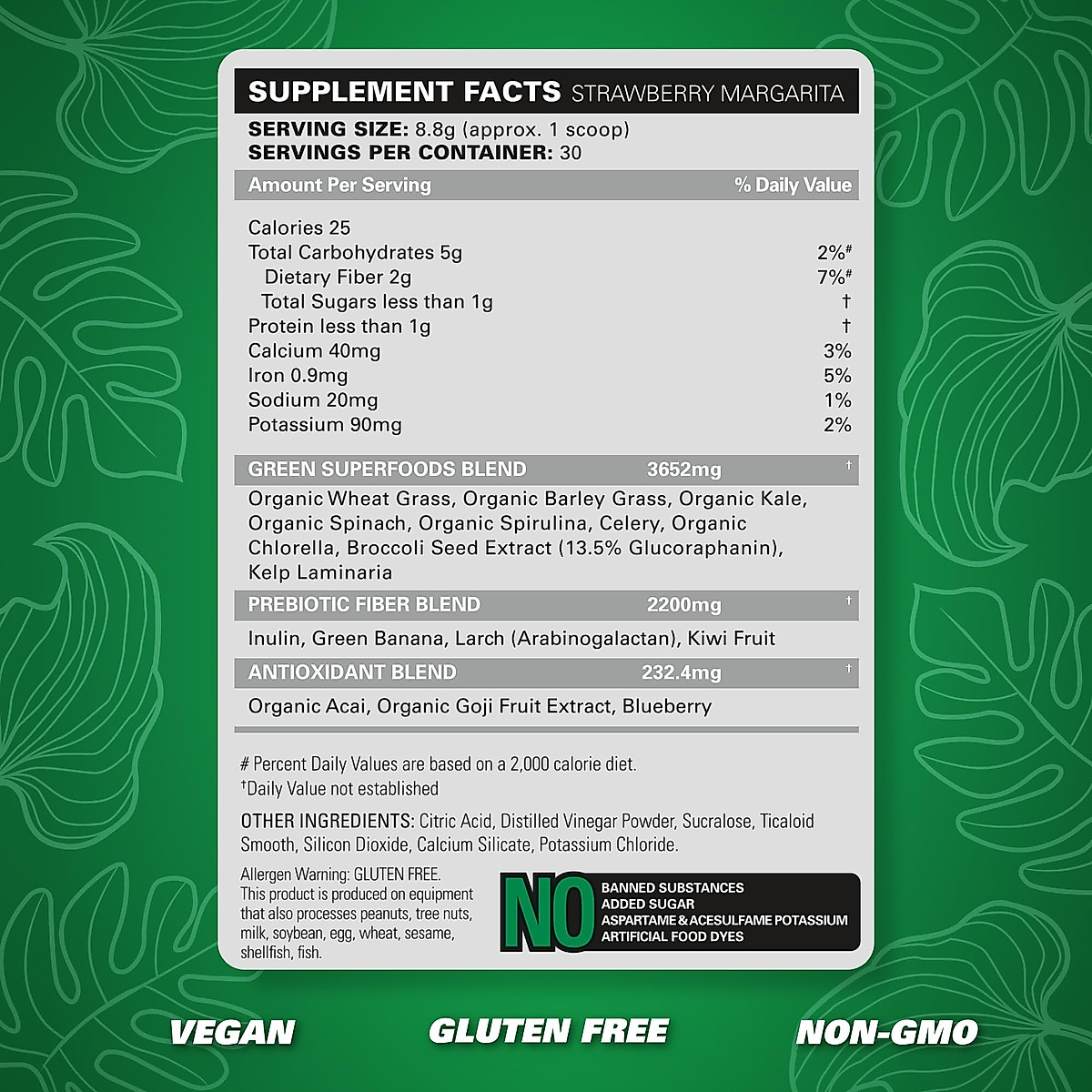 EHP Labs OxyGreens Super Greens Powder - Spirulina, Chlorella Superfood, Green Juice Powder & Greens Supplements with Prebiotic Fibre, Antioxidants & Immunity Support, 30 Serves (Strawberry Margarita)