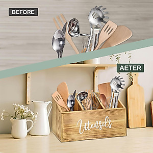 LADESIGGN Kitchen Utensil Holder with 3 Compartments, Farmhouse Kitchen Decor Utensil Holder, Cooking Tools Silverware Caddy, Kitchen Countertop Utensil Holder for Silverware Fork Spoon Spatula