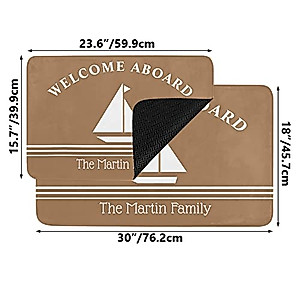 CUXWEOT Nautical Welcome Aboard Boating Personalized Doormat Text Name Custom Indoor Outdoor Pet Mat Entrance Rugs Home Decor Welcome Door Mats 30 x 18 Inch