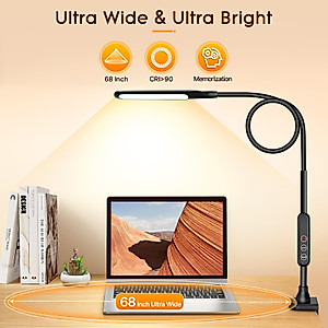 LED Desk Lamp/Clamp LED Lamp/Remote Control & Touch/Adjustable Flexible Gooseneck/Modern Stylish Multiple Setting Brightness and Color Bright Bulb/by Syrinx (Black)