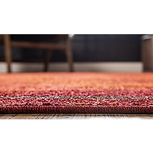 Unique Loom Autumn Collection Modern Contemporary Casual Abstract Area Rug, Round 3' 3 x 3' 3, Terracotta/Burgundy Border