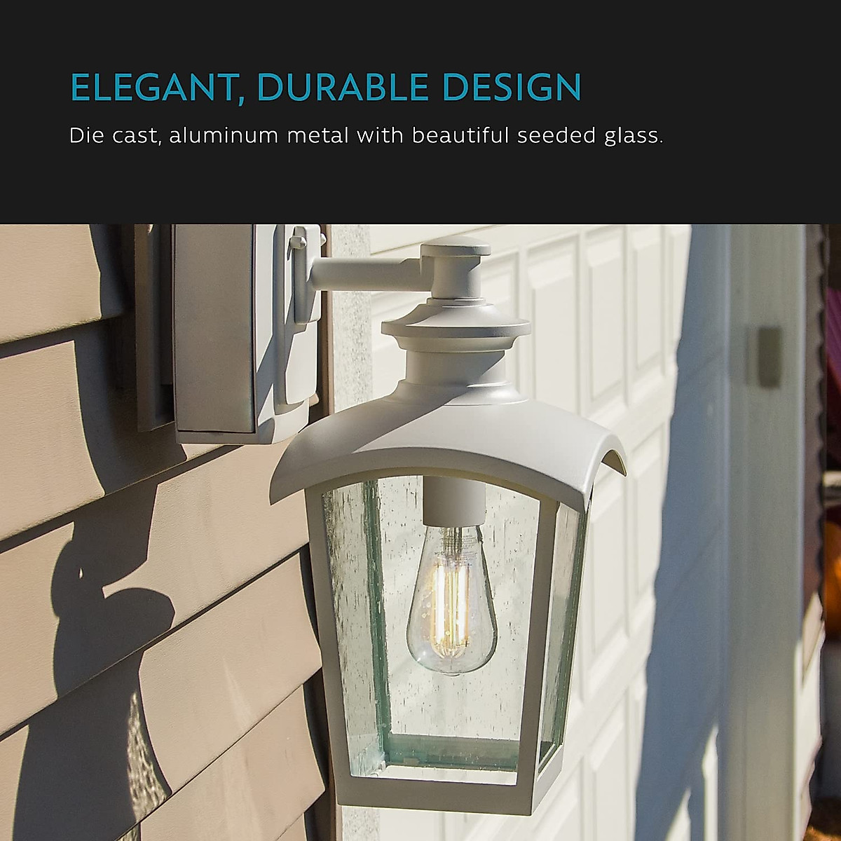 Home Luminaire 31856 Spence 1-Light Outdoor Wall Lantern with Seeded Glass and Built-in GFCI Outlet, White