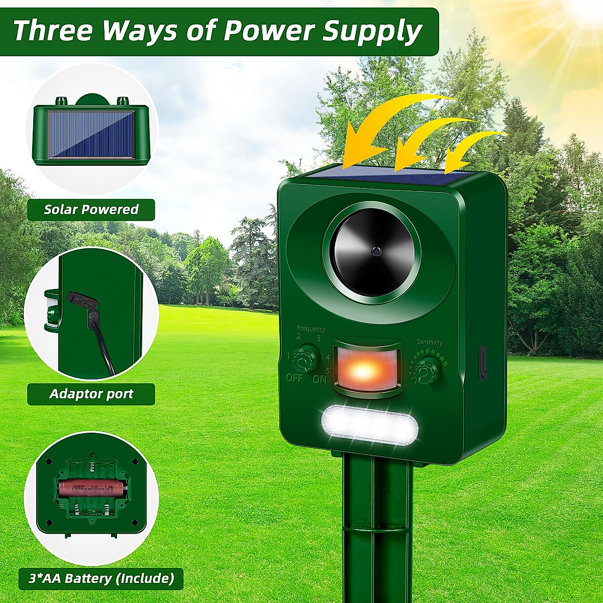 2 Pack Upgraded Ultrasonic Animal Repeller Outdoor,Solar Animal Repeller with Motion Sensor & Deterrent Light to Repel Raccoon Squirrel Skunk Cat Rabbit Dog Deer Repellent Devices for Yard Protection