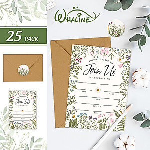 Whaline 25 Packs Vintage Floral Invitations with Envelopes and Stickers Retro Wildflower Invitation Cards Flower Blank Invites for Wedding Birthday Bridal Baby Shower Party, 5 x 7 Inch