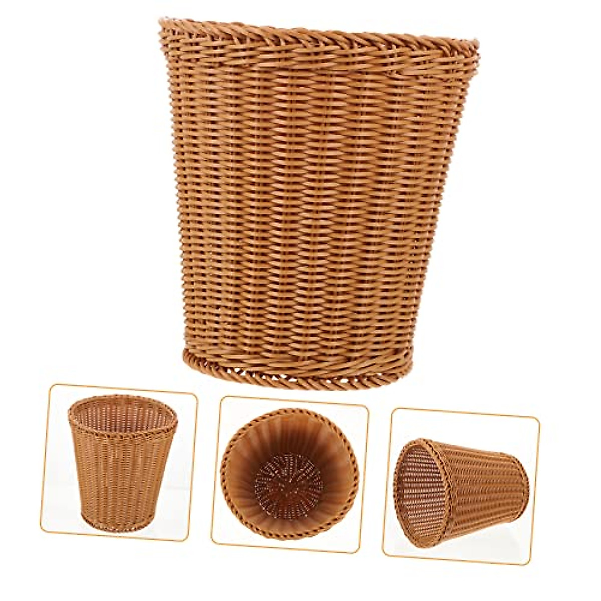 Holibanna Rattan Trash Can Wicker Trash Basket Ornament Container Water Hyacinth Storage Baskets Rattan Trash Bin Garbage Container Woven Waste Basket Sundries Container Plastic Wastebasket