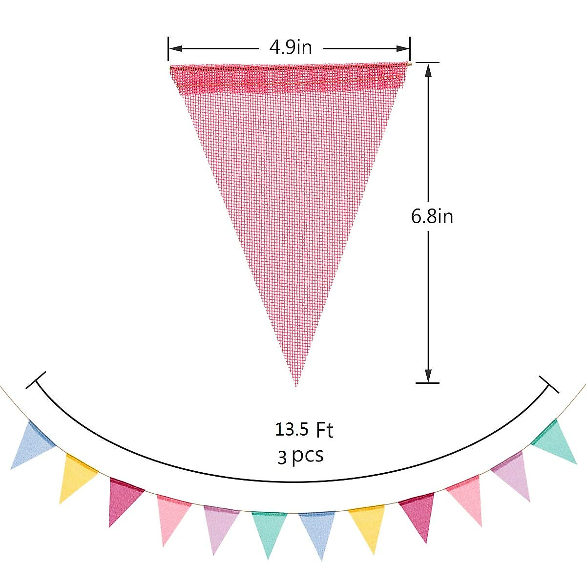 72 Flags Imitated Burlap Pennant Banner Multicolor Fabric Triangle Flag Bunting for Summer Party and Festival Classroom Hanging Decoration