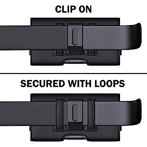 De-Bin Case for iPhone 15, 15 Pro, 14, 14 Pro, 13 Pro, 12 Pro, 12, 11, Xs, X XR, Cell Phone Belt Holder Holster Case with Belt Clip Nylon Pouch Cover (Fits iPhone with Protective Case on) Medium Black