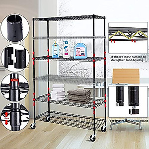Heavy Duty 6 Tier Wire Shelving Unit Adjustable Storage Rack on Wheels 6000 Lbs Weight Capacity Metal Shelves Space Saving Wire Shelf Multifunctional Garage Shelving for Commercial Storage, Black