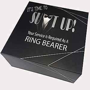 Ring Bearer Gift Boxes Empty (8x8x4 in), 2 Set with Silver Foil Design and Matching Proposal Cards for Asking The Groom's Team to Be in Wedding. (2 Ring Bearer, 2)