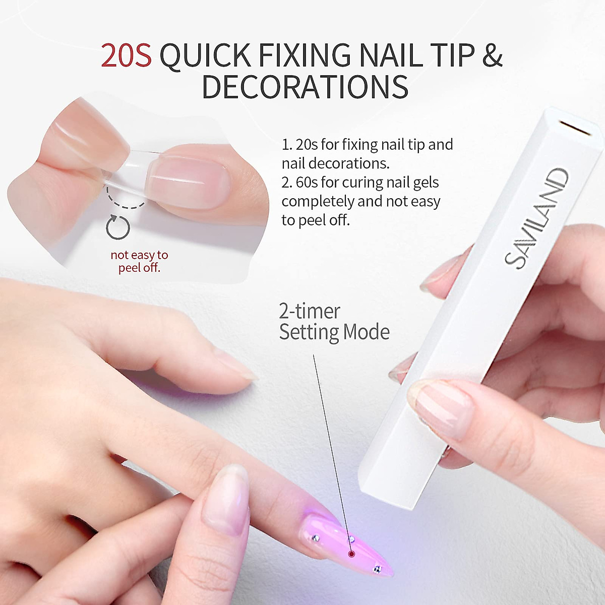 SAVILAND U V Light for Nails: Handheld Gel X Lamp for Gel Nails Flash Cure Lamp for Gel Nails LED Nail Lamp Portable Mini Nail Dryer Gel Polish Nail Glue Gel USB Flashlight Home DIY Manicure Nail Art