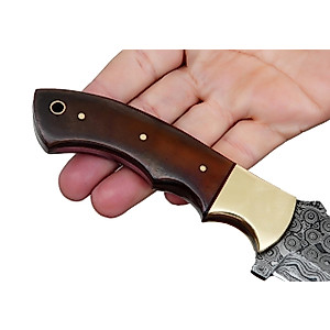 Ottoza Tracker Knife & Bone Handle - Damascus Hunting Knife - Horizontal Carry Knife Sheath 256