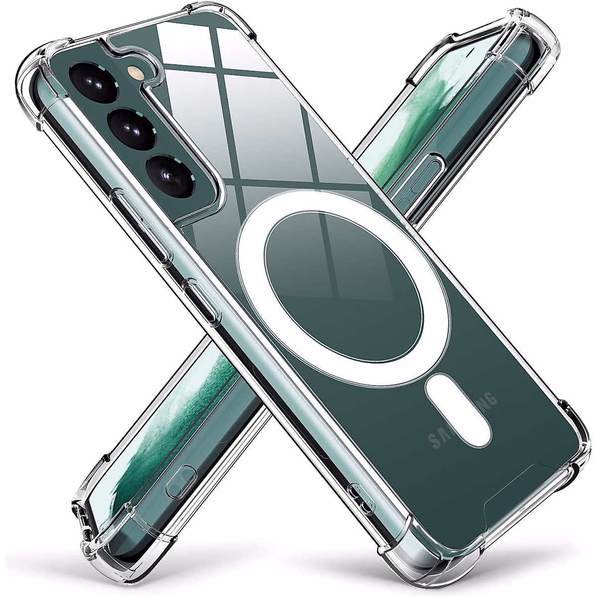 KIOMY Case for Samsung Galaxy S22+ 5G Shockproof Bumper Protective Cover with Airbags Corners Hybrid Design Hard PC Back with Flexible TPU Frame for S22 Plus Clear Magnetic for Magsafe Wireless Charge