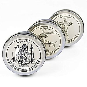 Seattle Sundries | Cascadia Handmade Bar Soap Variety Pack - Body Wash Bar Soap for Men & Women - 3 (4oz) Bars in Low Waste Tins, Outdoors Scent Selection - Pacific Northwest Gifts