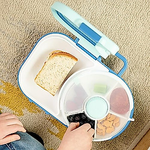 GoBe Kids Lunchbox with Detachable Snack Spinner, Bundle with Hand Strap & Sticker Sheet, Reusable Bento Style Lunch Container, 5 Small +1 Large Sandwich Compartment, BPA & PVC Free, Dishwasher Safe