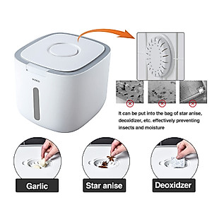 Benshukam Rice Storage Container, Food Container, Dry Food Storage, Pet Food Dispenser, 20 Lbs/ 320oz Large Storage Bin with Lid, for Grain Cereal Soybean Corn, Cat Food, Coffee, Flour (Grey)