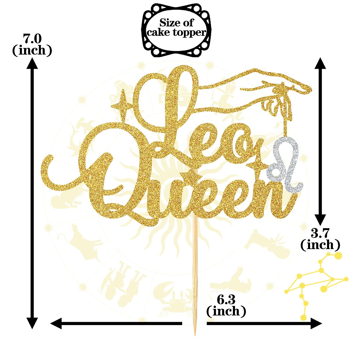 Leo Queen Cake Topper, Big Leo Energy/Leo Season Cake Decor in July August, 12 Zodiac Constellation Leo Birthday Party Decoration Supplies for Women, Gold Glitter