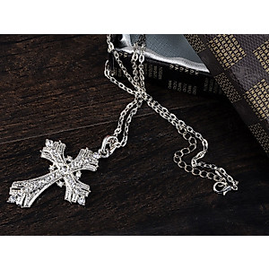 Alilang Silvery Tone Religious Cross Pendant Necklace Clear Crystal Rhinestones,Silver Clear