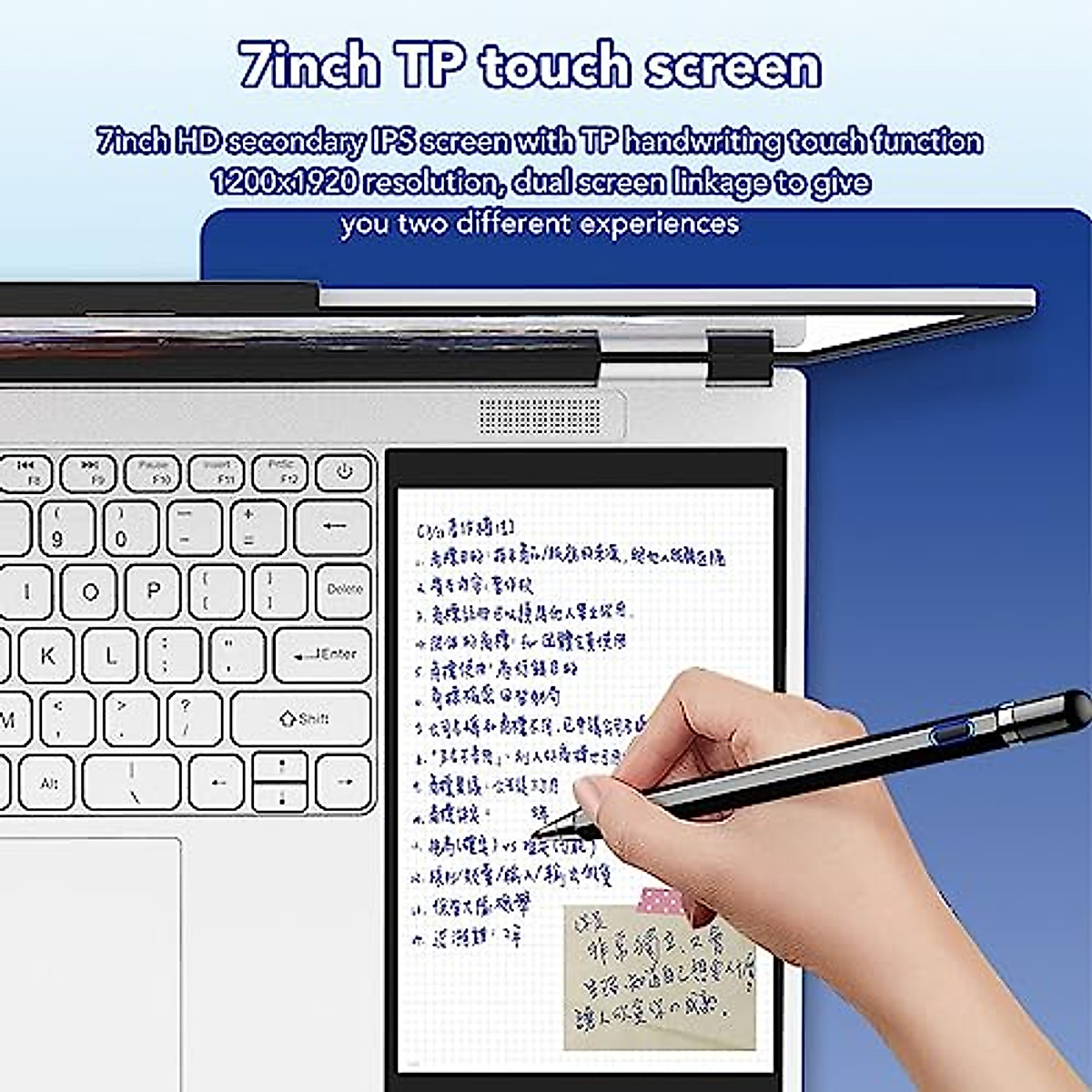 ASHATA for Win 11 Double Screen Laptop 15.6 inch, for Intel Celeron N5105 Quad Core Quad Processor Up to 2.9GHz 16G RAM Notebook with 7in IPS Screen, Backlight Keyboard (16GB+1TB)