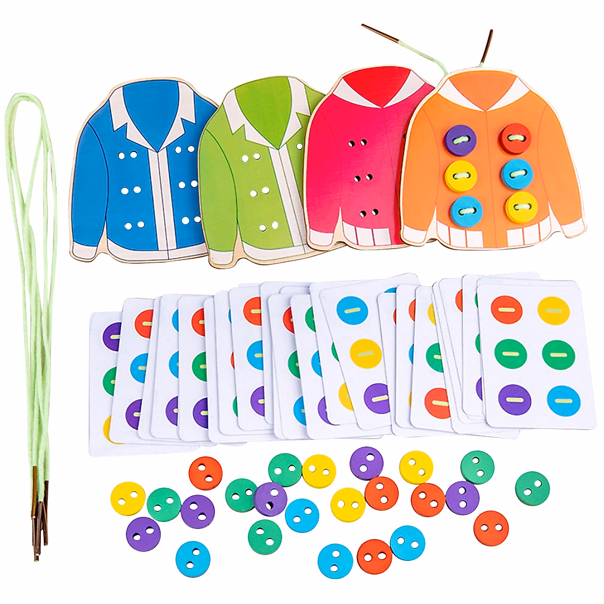 WEBEEDY Wooden Clothes Lacing Game, Montessori Fine Motor Skill Threading Game, Sewing Button Lacing Card Game, Early Development Game,8.66x5.51x1.97 Inch
