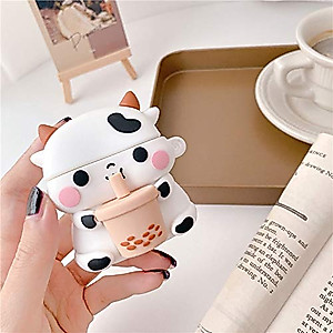 TOU-BEGUIN Case Compatible with Airpods 1 & 2, Cute Milk Tea Cow Animals Design Soft Silicone Shockproof Wireless Earphone Skin Protectortector