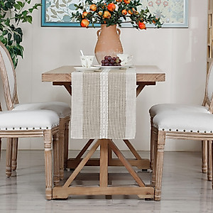Farmhouse Braided Striped Table Runner Rustic Embroidery Coffee Table Runners for Decorations Weddings Holiday Brown 13x48inch