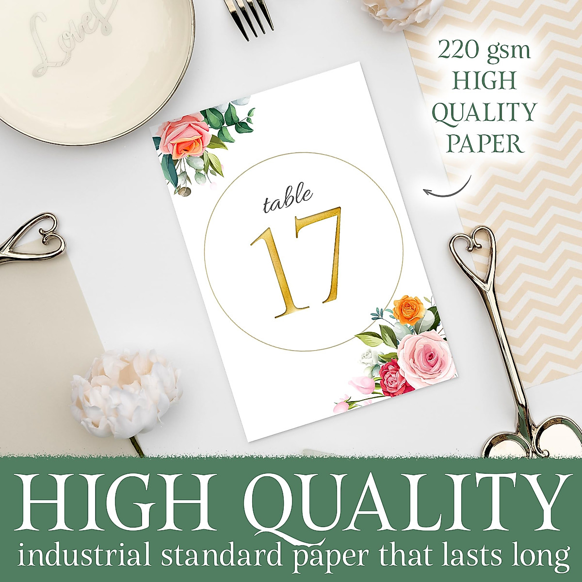 Table, Numbers, Cards 1-30 and Mini Table Numbers, Holders, Table, Numbers, Card for Wedding, Anniversary, Birthday, Party Table, Numbers, Cards Floral, Size 4'x6' Plus Head Table Card and Gift